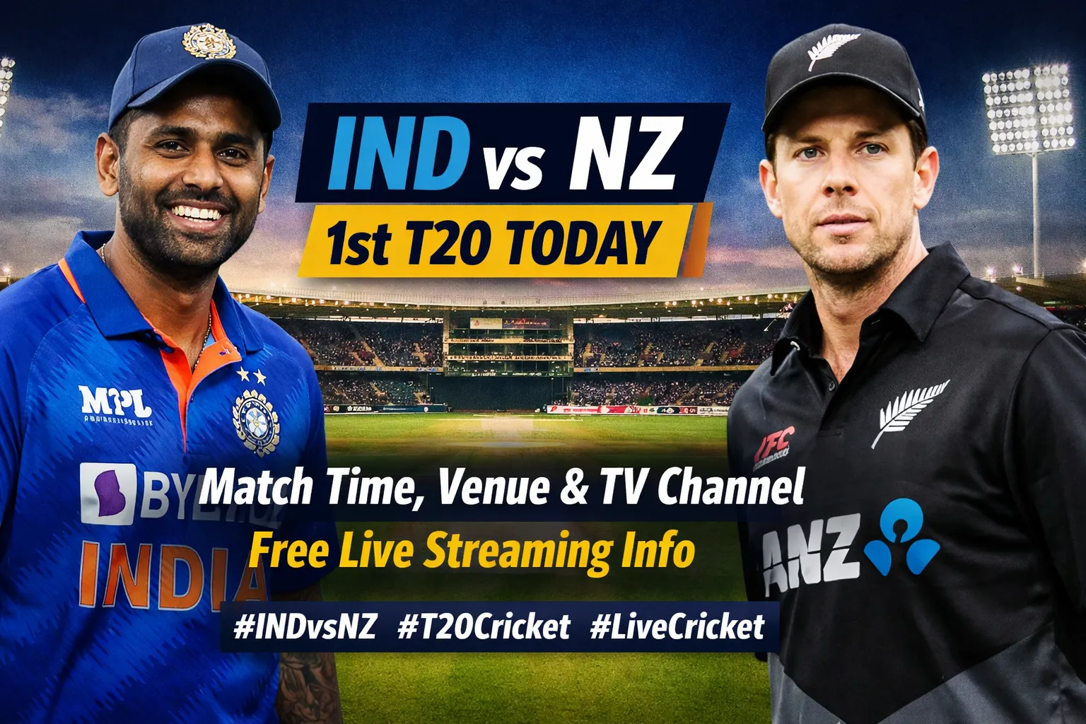 IND vs NZ 1st T20 Live: Time, Venue & Free Streaming