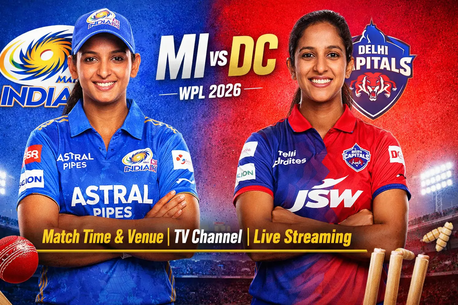 MI vs DC WPL 2026 Live Streaming, Time and TV Details