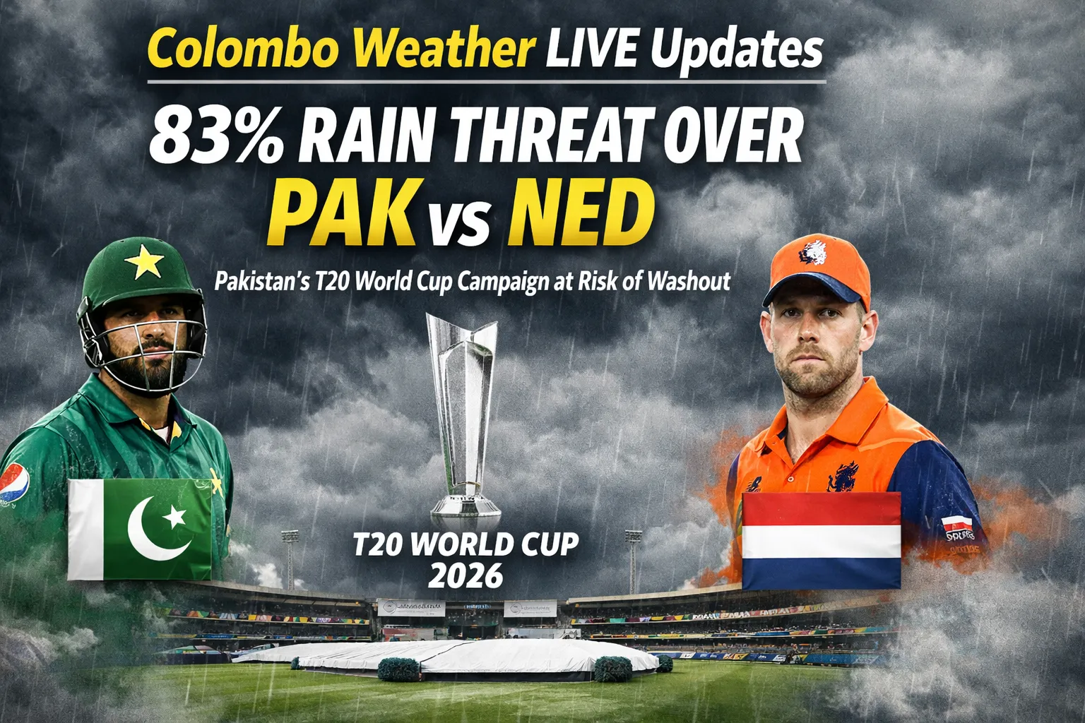 PAK vs NED Live Update : Colombo Rain Threatens T20 Clash